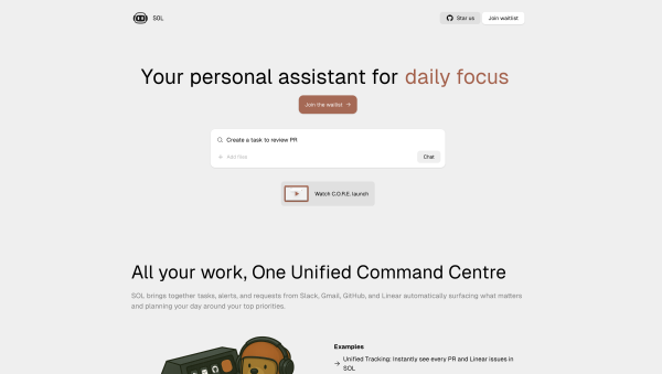Sol: AI Personal Assistant for Daily Focus | ChatGate