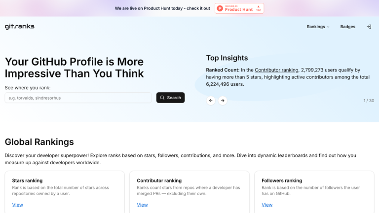 GitRanks: Comprehensive GitHub Profile Analytics and Rankings for Developers | ChatGate