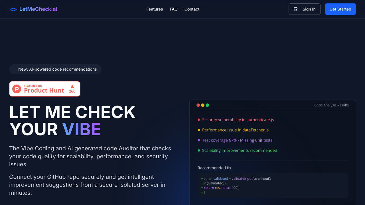 LetMeCheck.ai: AI Code Reviews, Security, and Speed | ChatGate