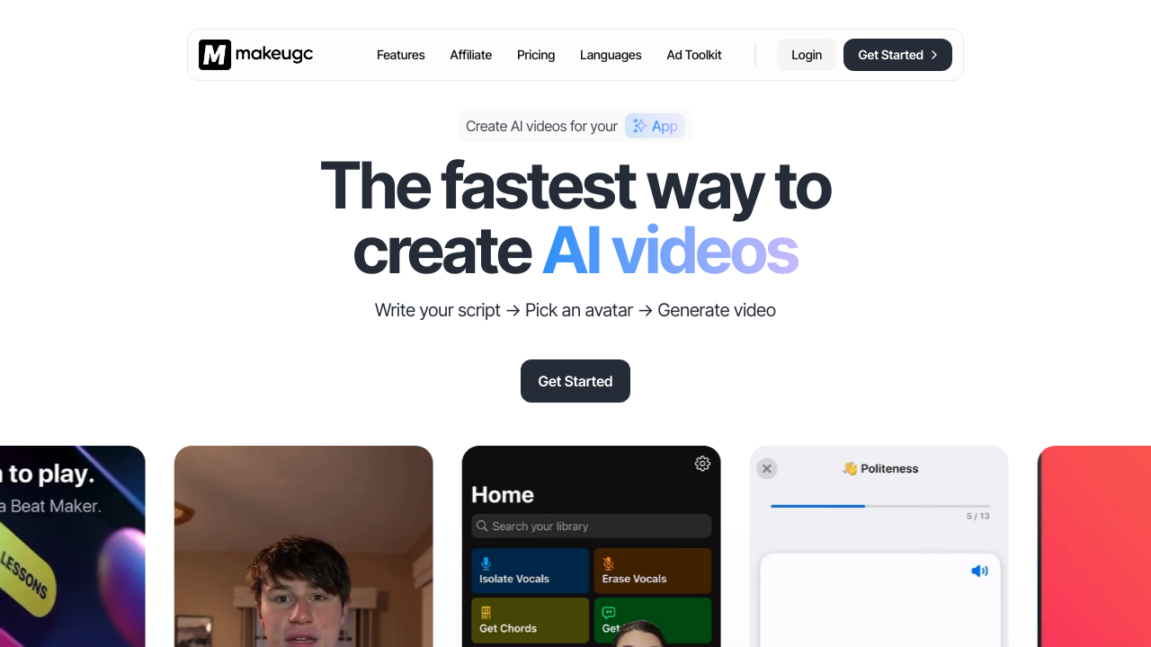 MakeUGC: The Leading AI Platform for Fast, Customizable UGC Video Creation | ChatGate
