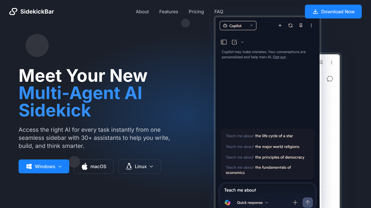 SidekickBar: Multi-Agent AI Sidebar with 30+ Assistants | ChatGate