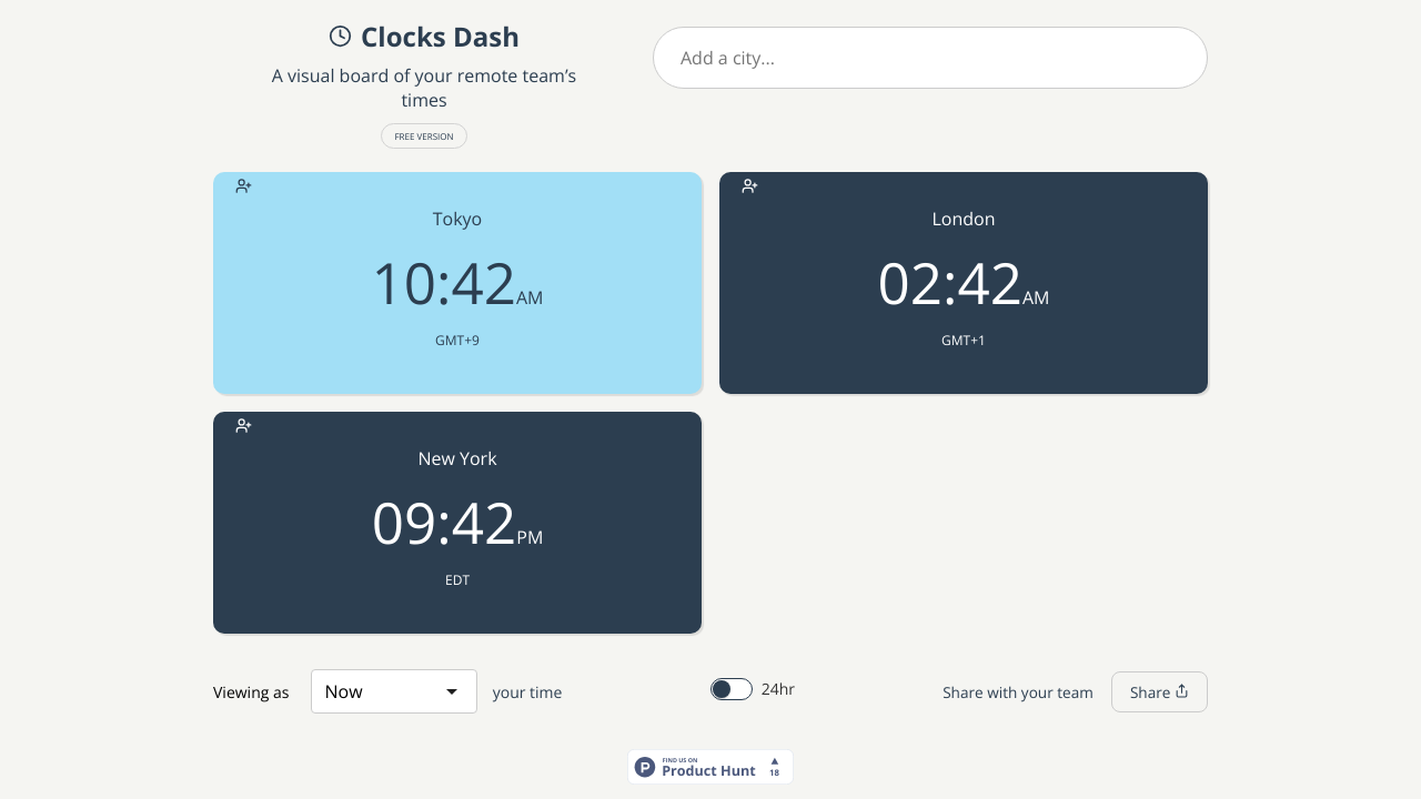 Clocks Dash: Visual Board for Remote Team Times | ChatGate