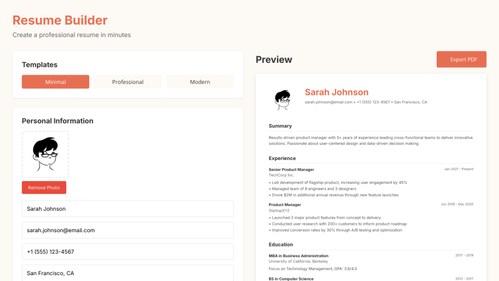 Private Resume Builder: Create resumes offline, no signup | ChatGate