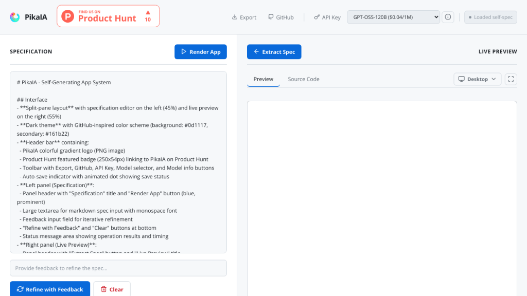 PikaIA: From Text Specs to Live App and Code | ChatGate