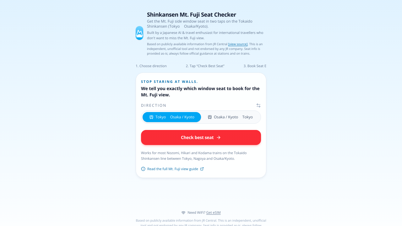 Fujiseat: Find the Best Shinkansen Seat for Mt. Fuji | ChatGate