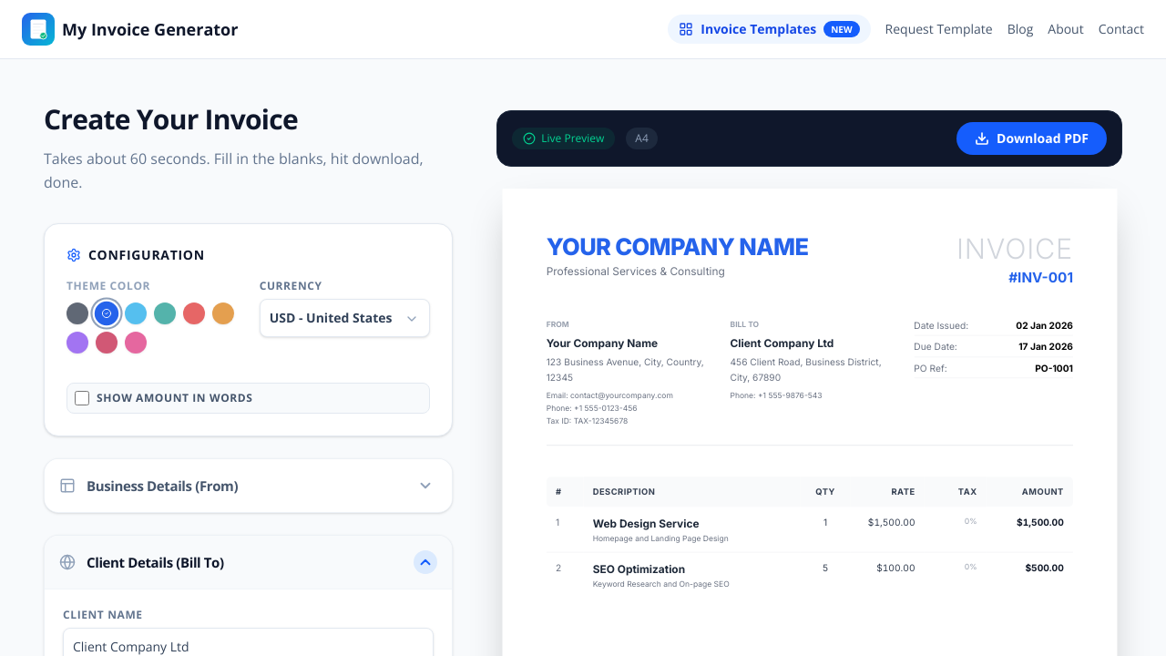 My Invoice Generator: Create Free PDF Invoices | ChatGate