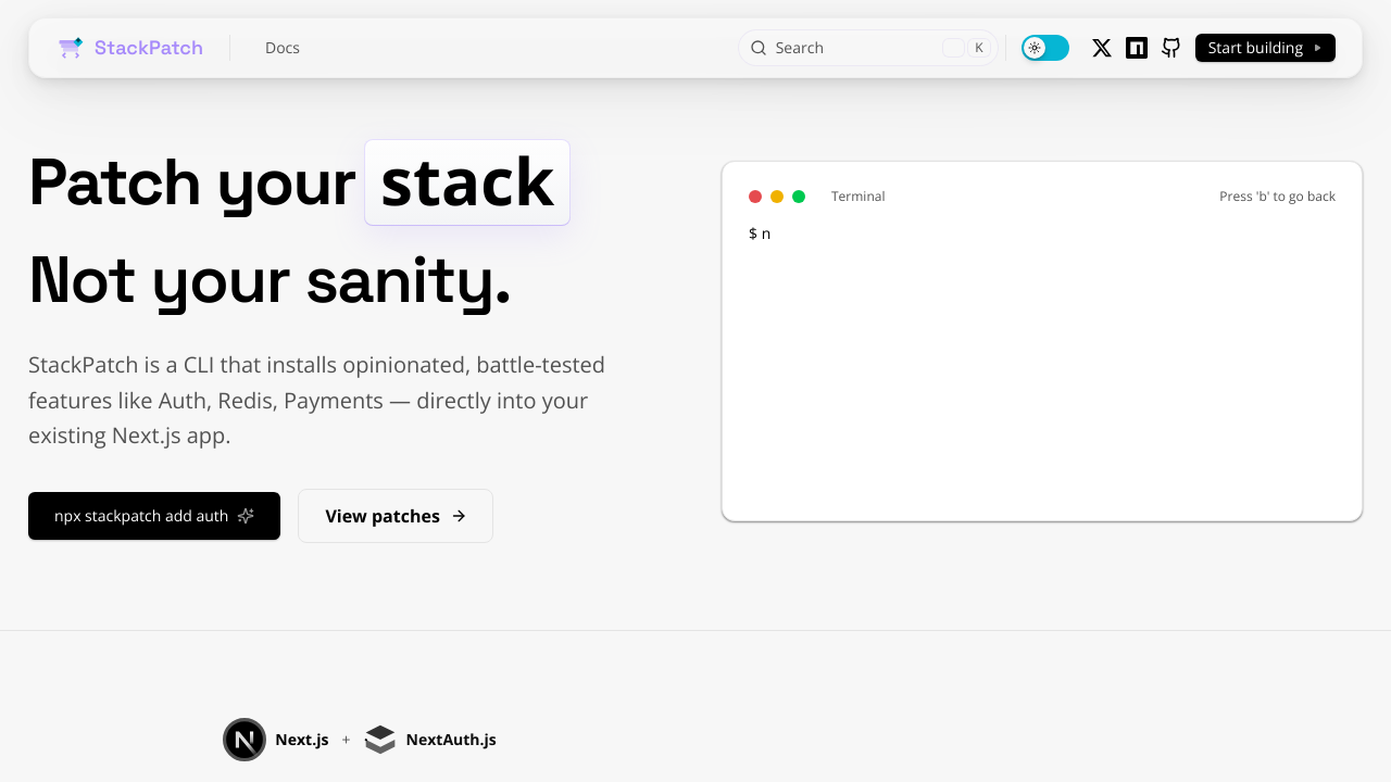 StackPatch: Install Production-Ready Auth Into Next.js | ChatGate